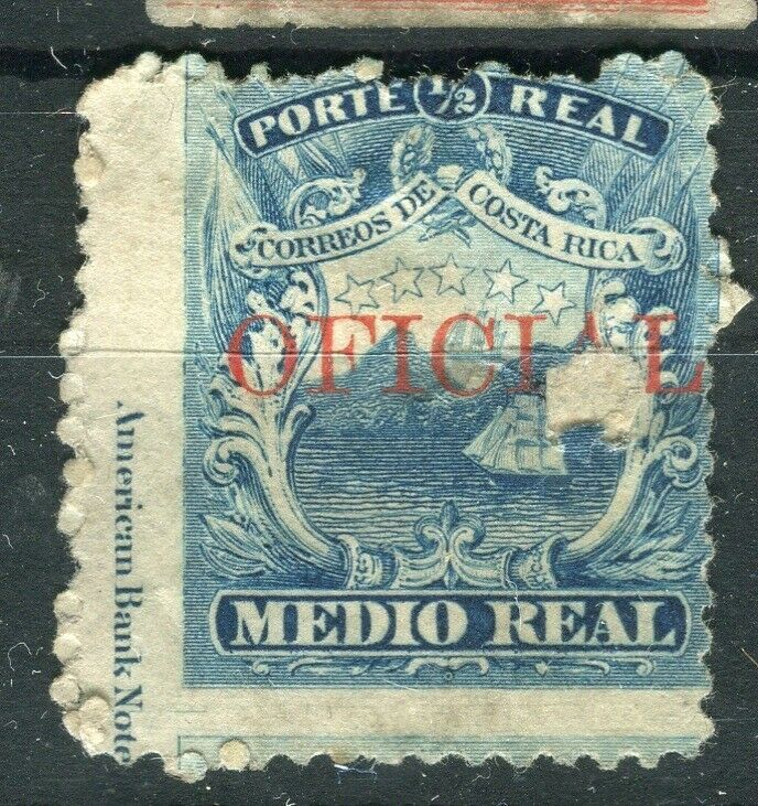 COSTA RICA; 1863 early classic issue OFFICIAL mint hinged 1/2r. value ...