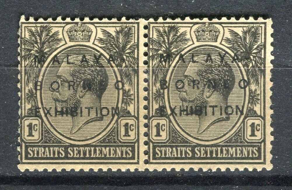 Straits Settlements; 1922 Early GV Malaya Borneo Expo Mint 1c. Pair ...