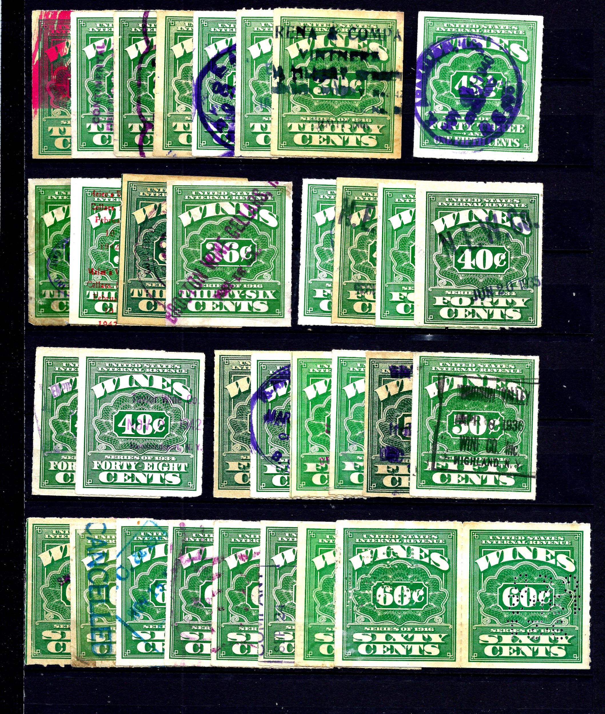 JASTAMPS:107 Wine stamps, Used and Unused, Dealer's Special | United ...
