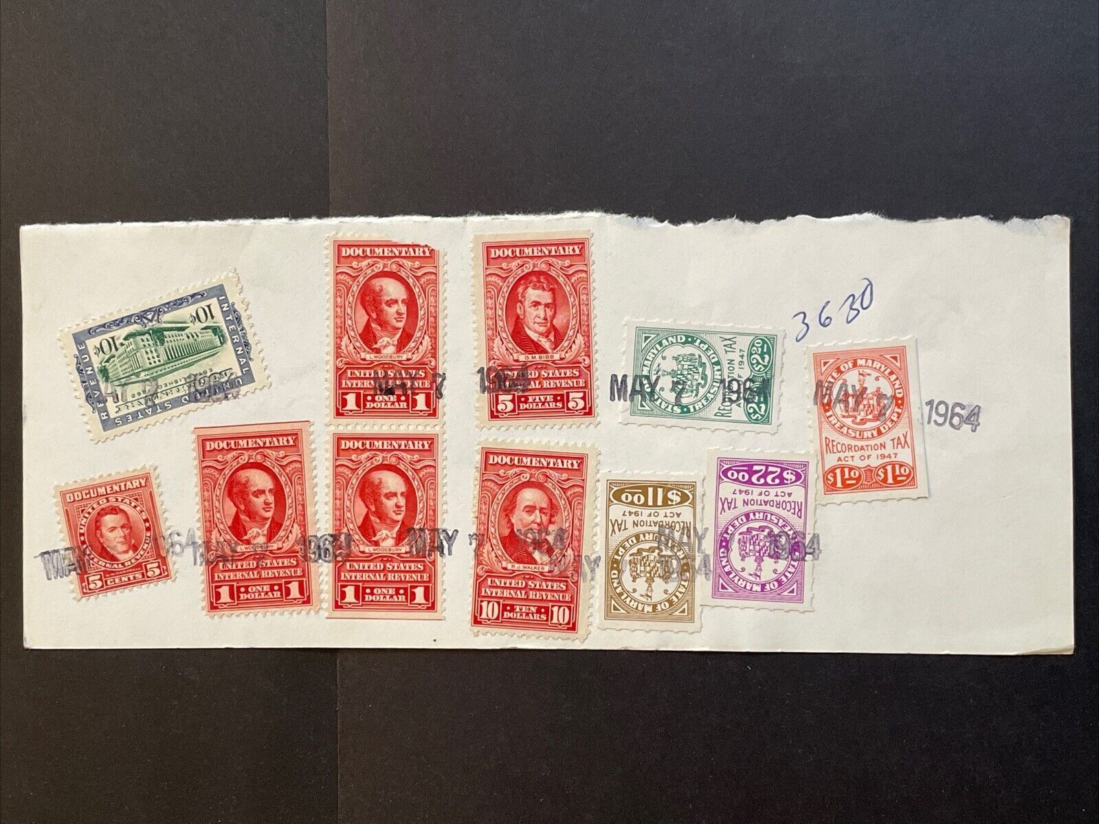 1964 7 US Documentary Internal Revenue + 4 State of Maryland Tax Stamps ...