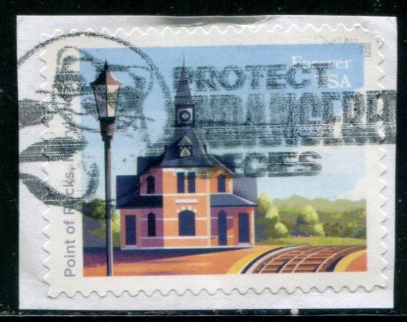 5758 US (63c) Railroad Stations - Point of Rocks SA, used on paper ...