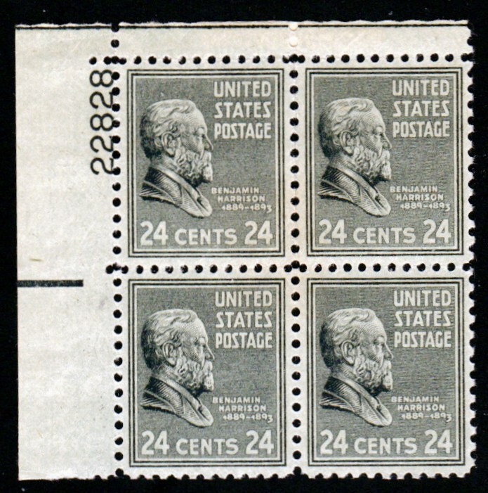 SC# 828 - (24c) - Benjamin Harrison - MLH plate block/4 - UL # 22828 ...