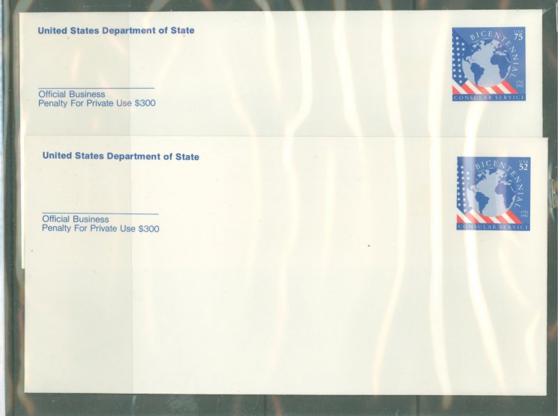 US UO86-87 1992 Official envelopes (2) for mailing of U.S. Passports ...