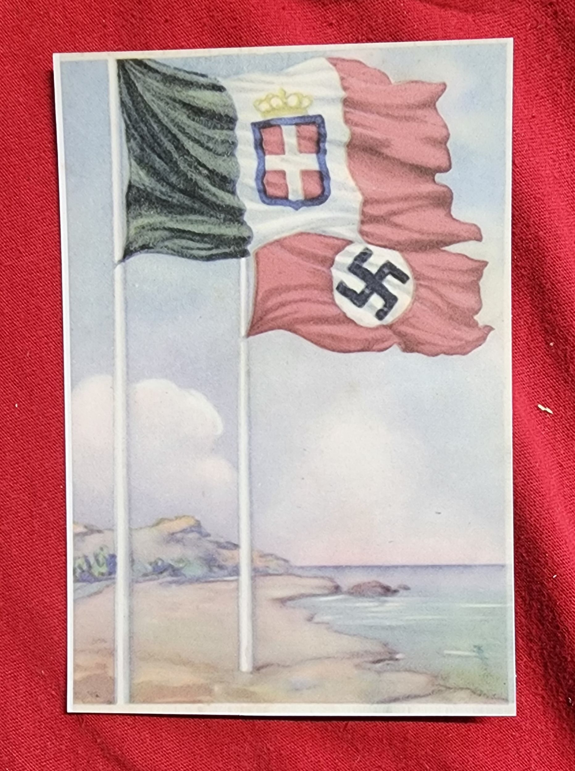 Nazi Germany Propaganda postcard Swastika + Italian flags Third Reich ...