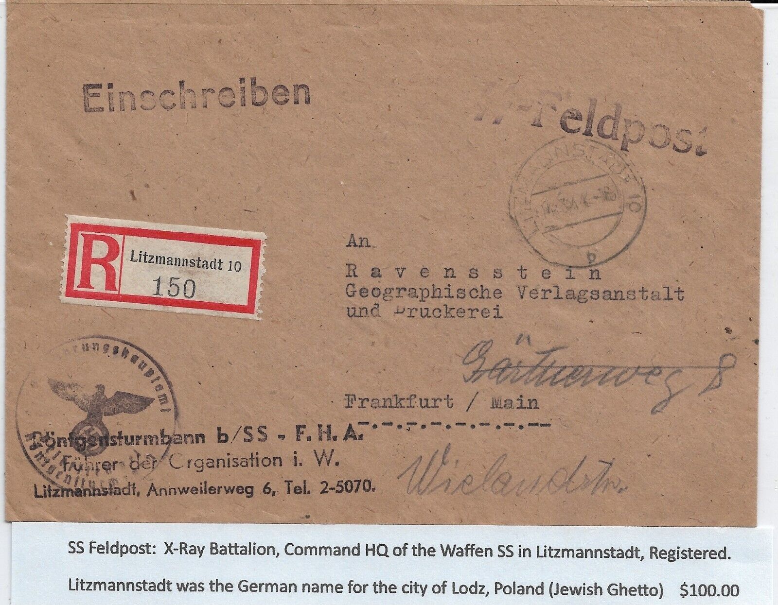 WW2: S.S. Feldpost, X-Ray Batt, Command HQ of the Waffen SS 1944 (M6289 ...