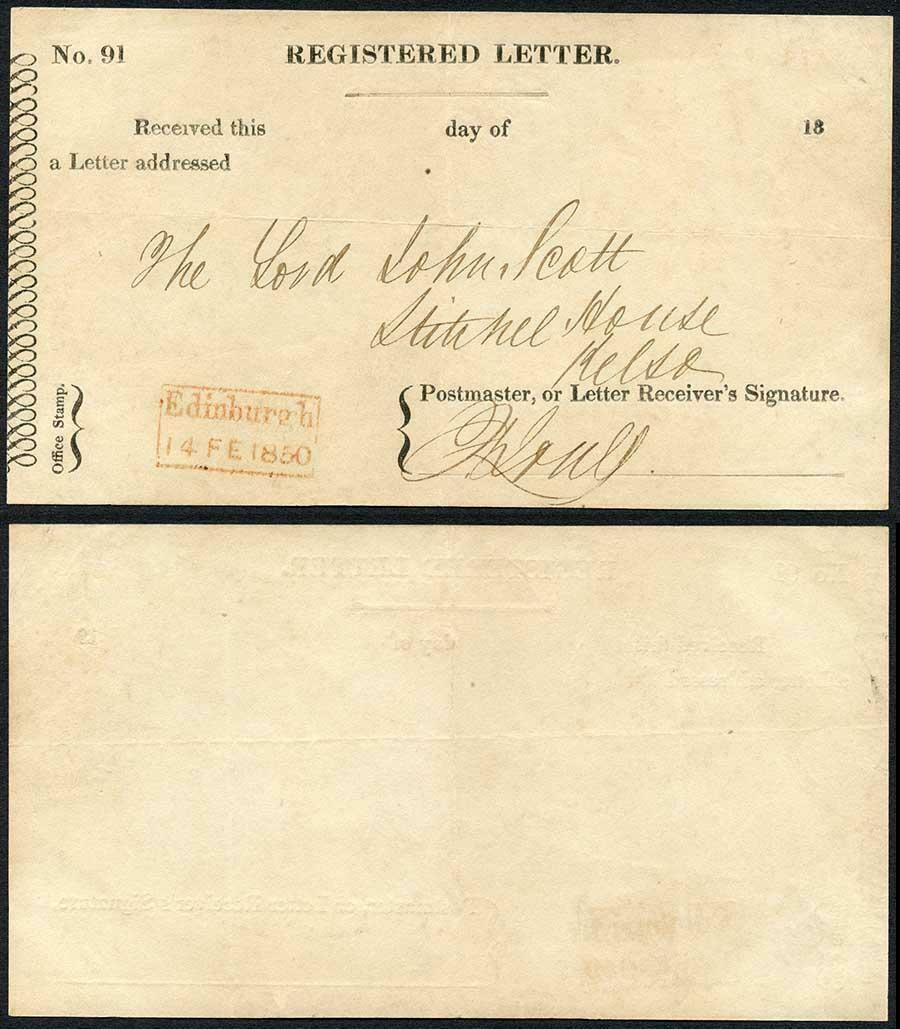 Registered Receipt Type 2 used on 14th Feb 1850 | Great Britain, Stamp ...