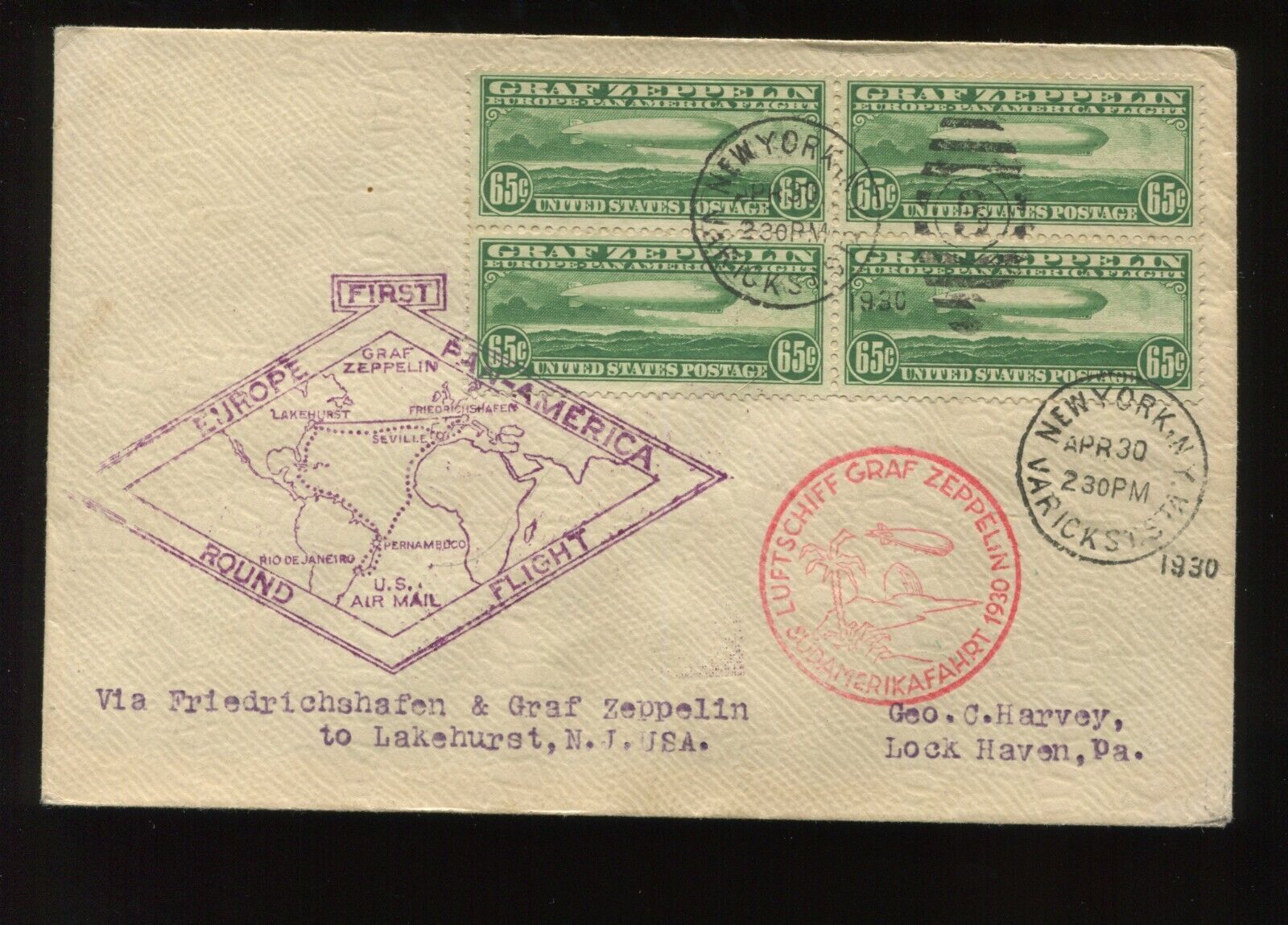 C13-C15 Graf Zeppelin Matched Set of First Flight Covers APR 30, 1930 ...