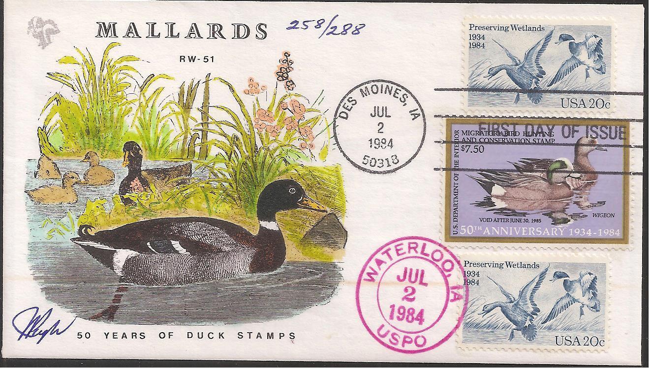 Julian Pugh Hand Painted Dual Combo FDC for the 1984 Federal Duck Stamp ...