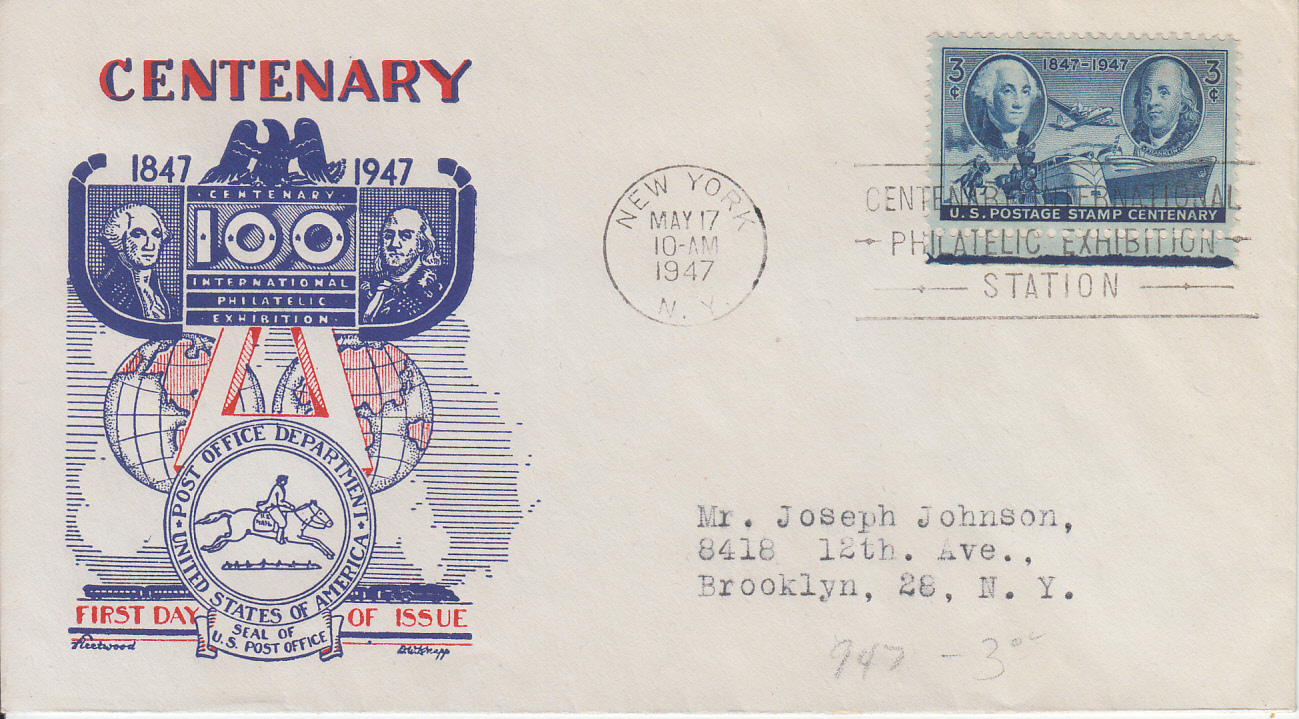 1947 USA Stamp Centenary- Fleetwood/Knapp (Scott 947) TA FDC | United ...