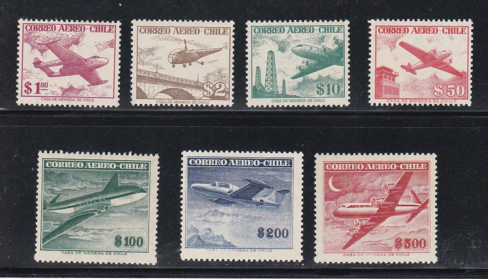 Chile # C174-180, Airplane, Mint NH, 1/2 Cat. | Central & South America ...
