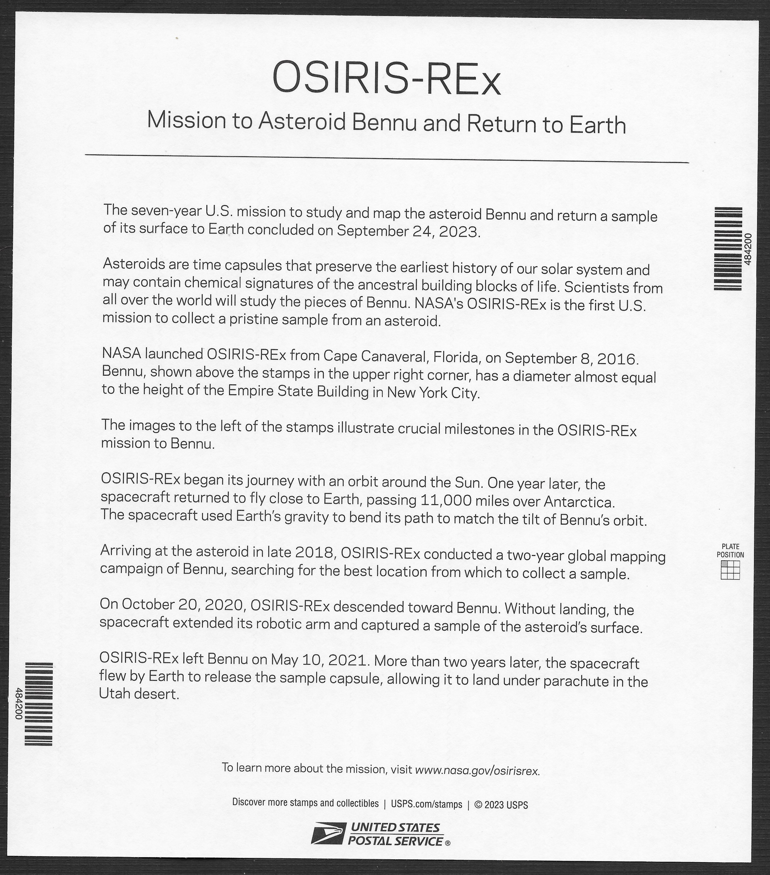 US #5820 (66c) Return to Earth From Asteroid - Osiris-Rex ~ MNH ...