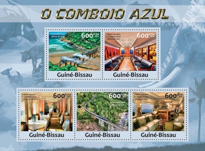 GUINE BISSAU 2013 SHEET BLUE TRAINS TRENES COMBOIO AZUL LOCOMOTIVES ...