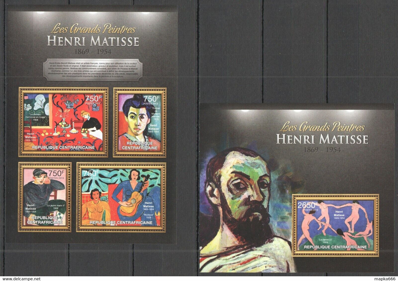 2013 Central Africa Art Famous Paintings Henri Matisse Kb+Bl ** Ca667 ...