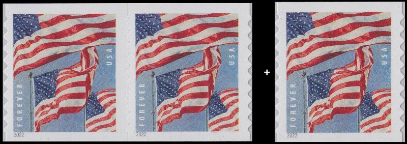 2022 US STAMP - US FLAG APU - Pair and Single (From COIL of 100 ...