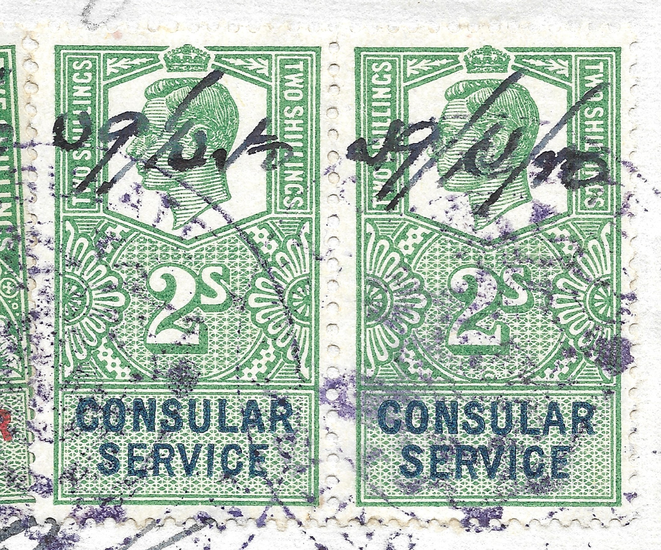 Crossover Kings George V and VI Used Consular Service Stamps on Piece ...