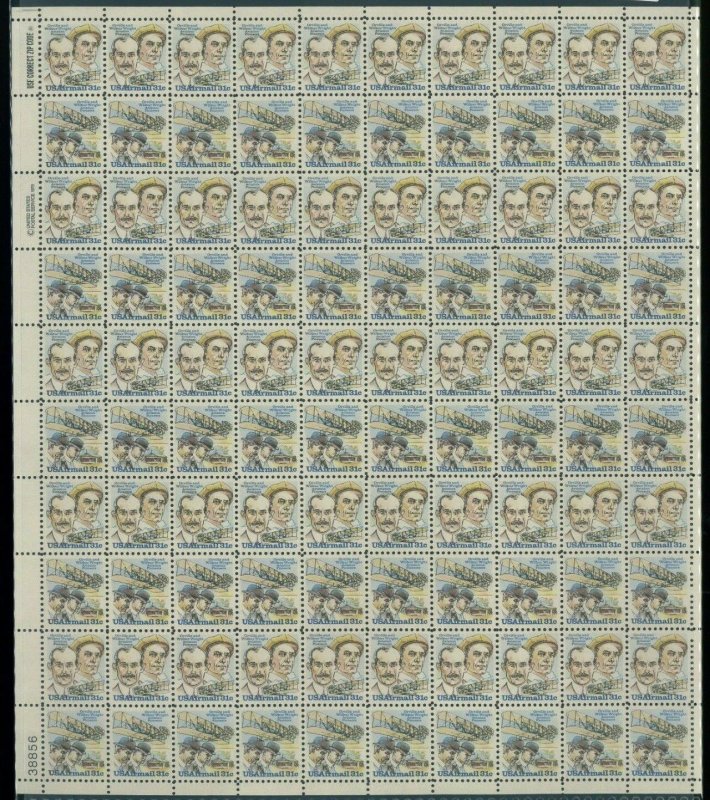 Wright Brothers Sheet of One Hundred 31 Cent Airmail Postage Stamps C91 ...