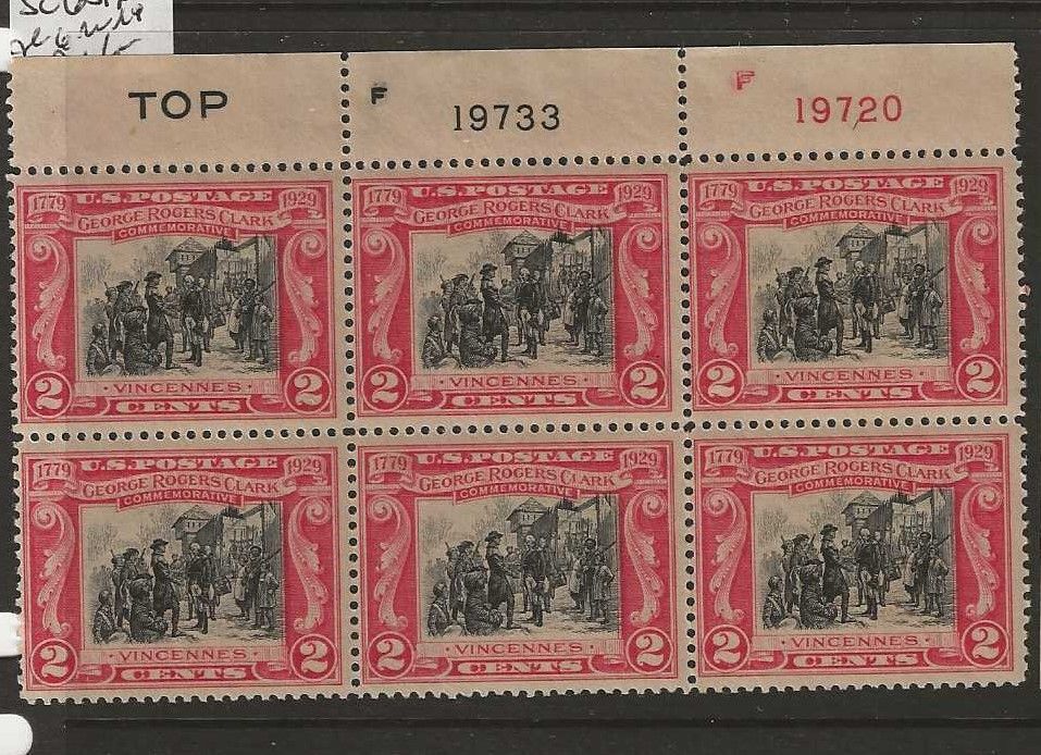 United States Sc651 Rogers Clark 2c TOP Plate Block of 6 MNH P0218H ...