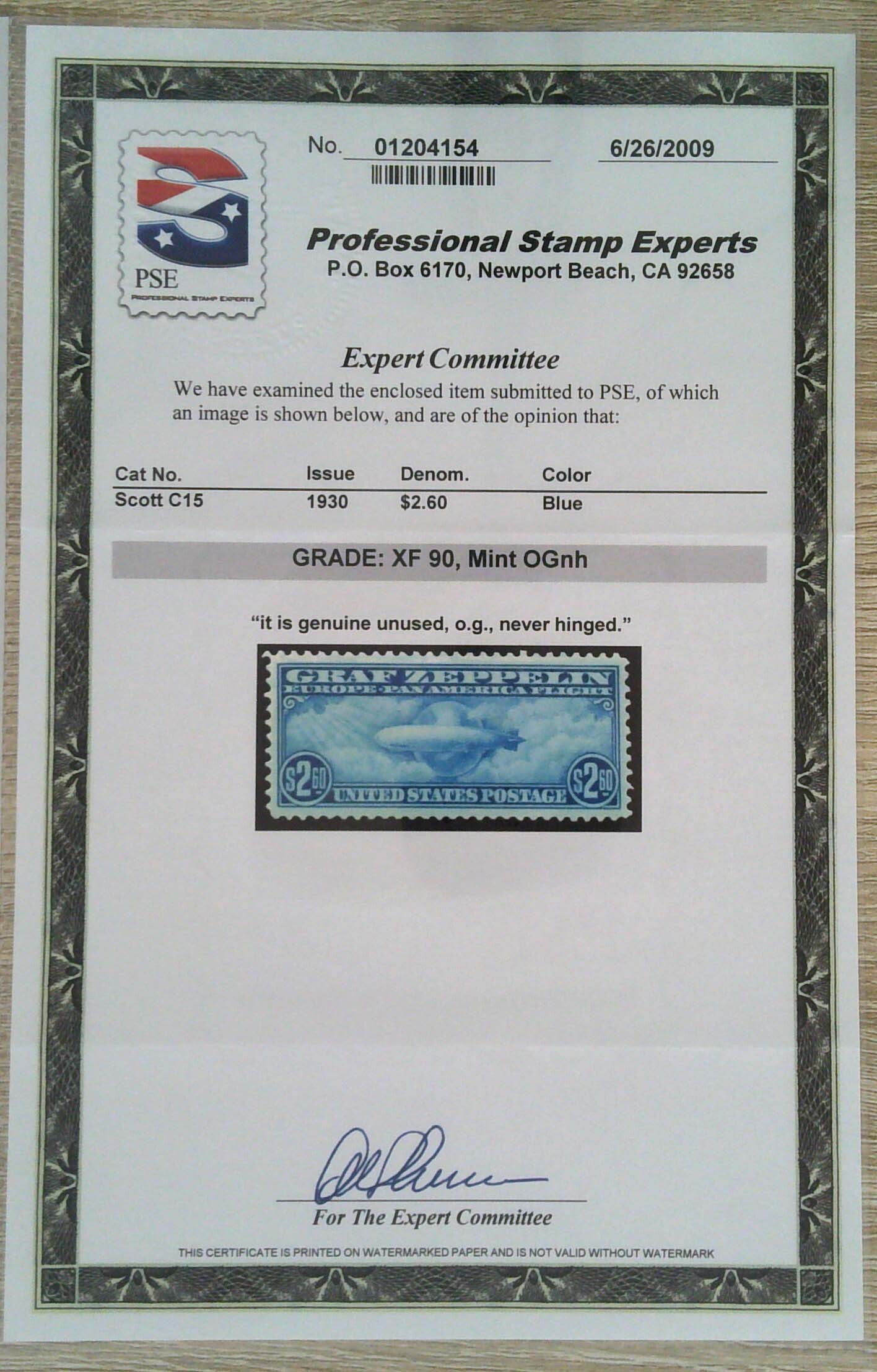 Scott#C15 - GRADE 90 XF- $2.60 Blue - Zeppelin Passing Globe - MNH with ...