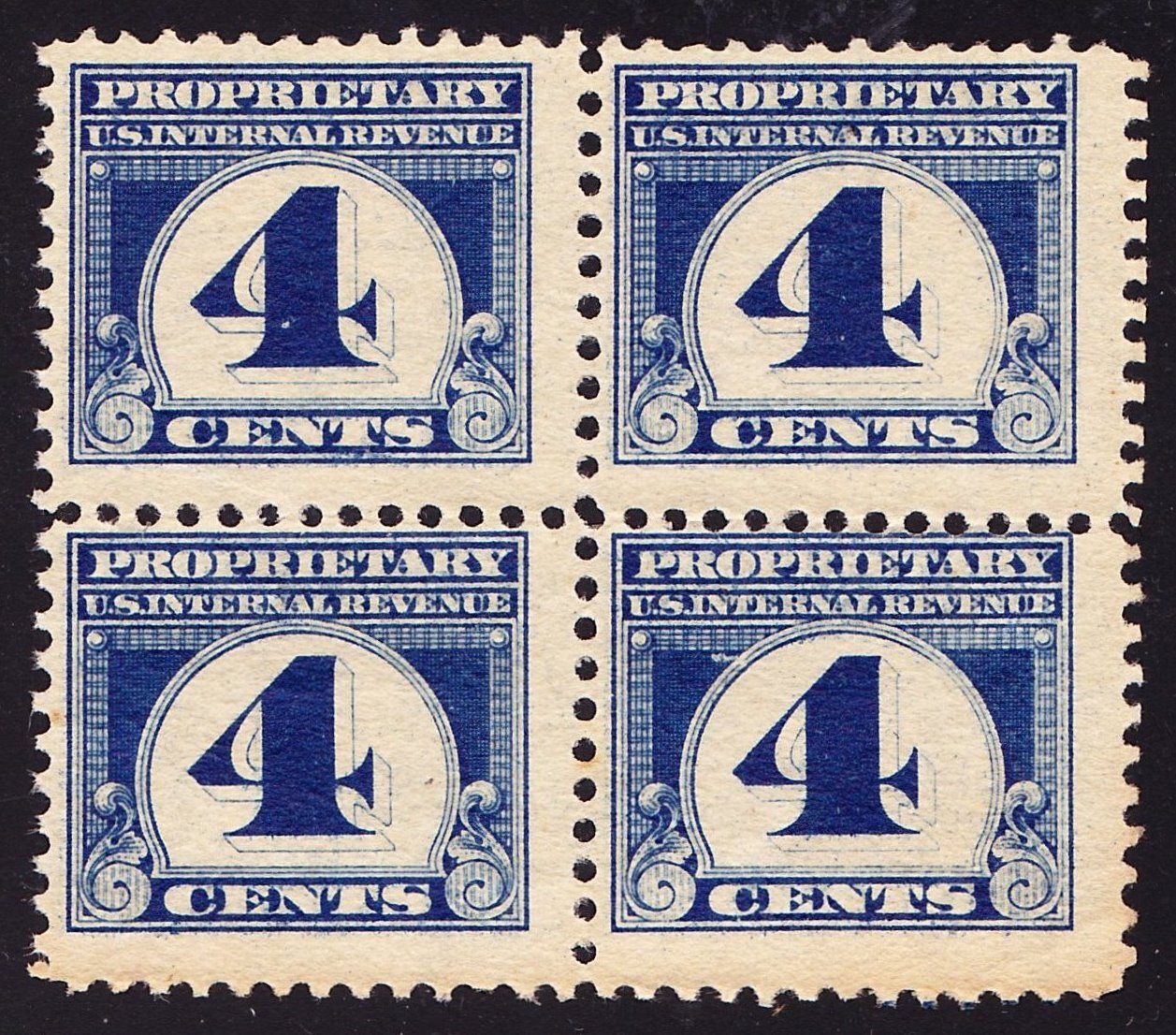 Scott RB68, Unused OG NH Block of 4, 4c Proprietary, LR Stamp w/CRs ...