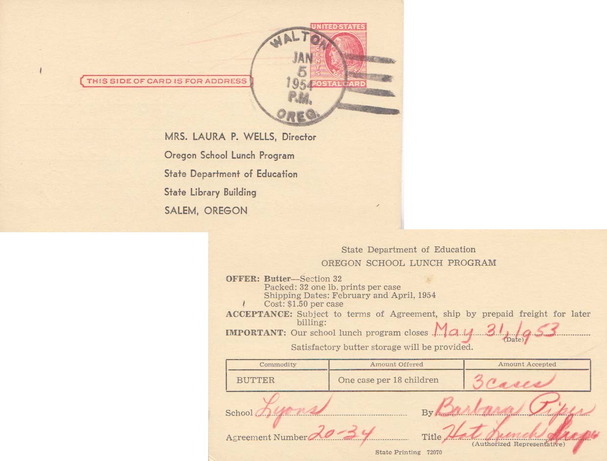 United States Oregon Walton 1954 4f-bar Postal Card Reverse corner card ...