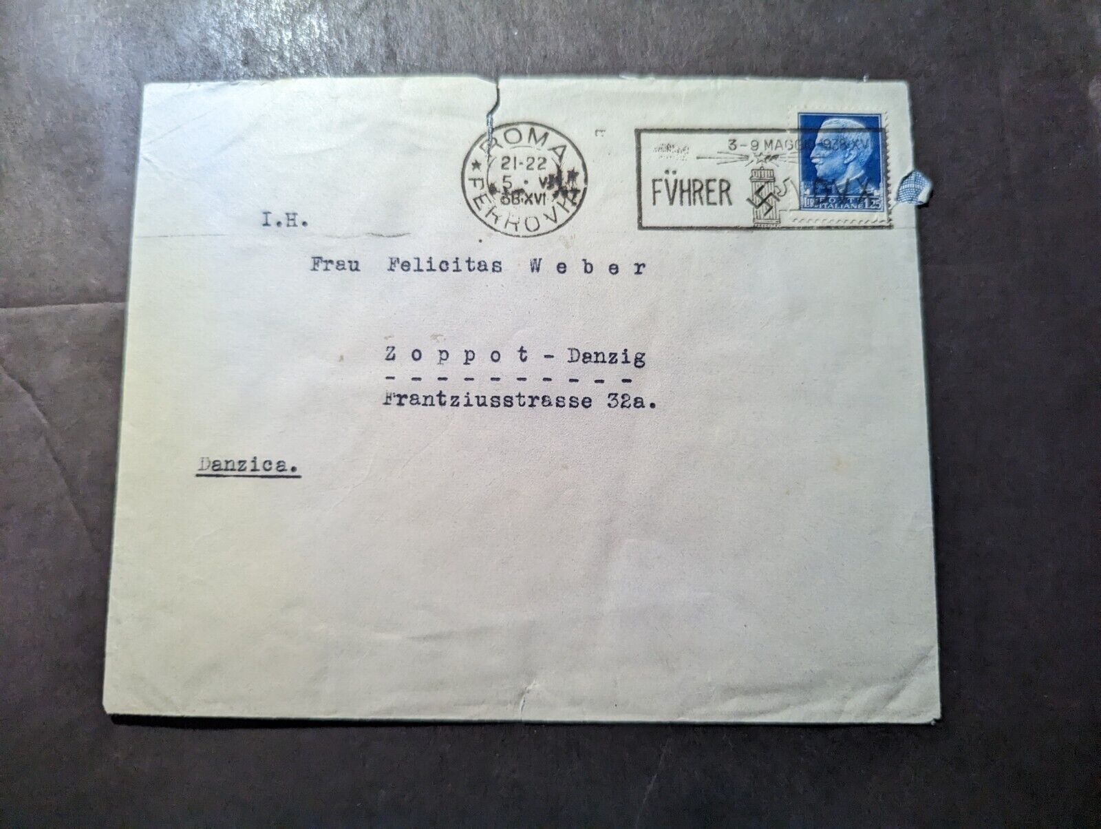 1938 Italy Cover Rome to Zoppot Danzig Germany Felicitas Eber | Europe ...