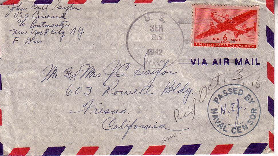 United States Ships 6c Transport 1942 U.S. Navy U.S.S. Concord Type 3z ...