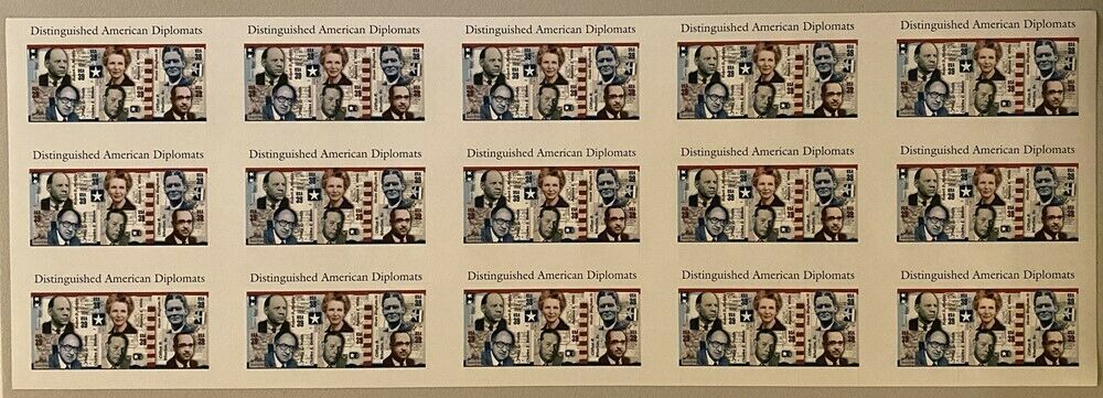 Distinguished American Diplomats Press Sheet of 15 Panes of Six 39 Cent ...