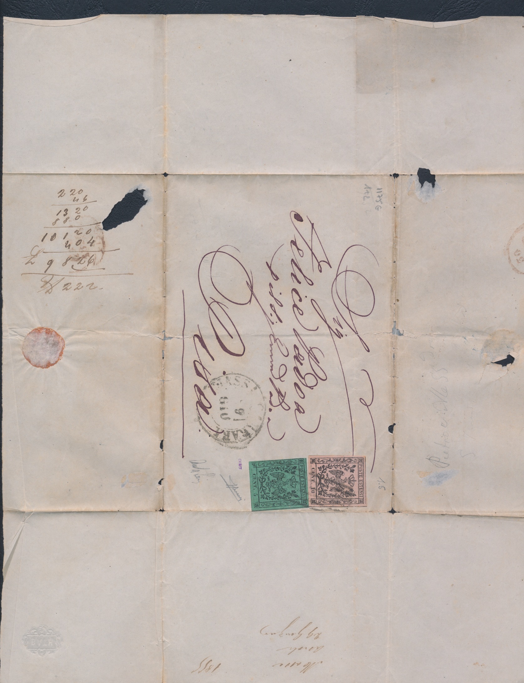 1852 MODENA, n . 1 and 2 on Cover for Pisa, good / excellent margins ...