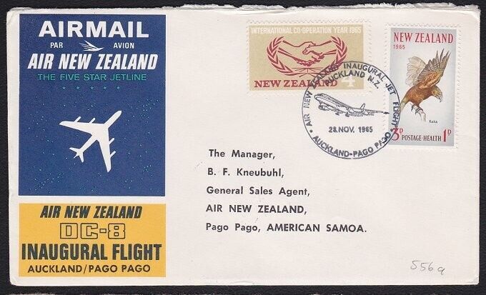 NEW ZEALAND 1965 Air NZ first flight cover Auckland to American Samoa ...