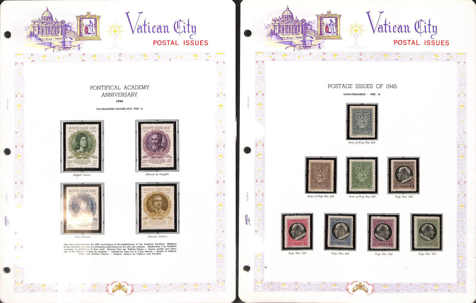 Vatican City Stamp Collection In White Ace Album, 1929-1954, Loaded ...