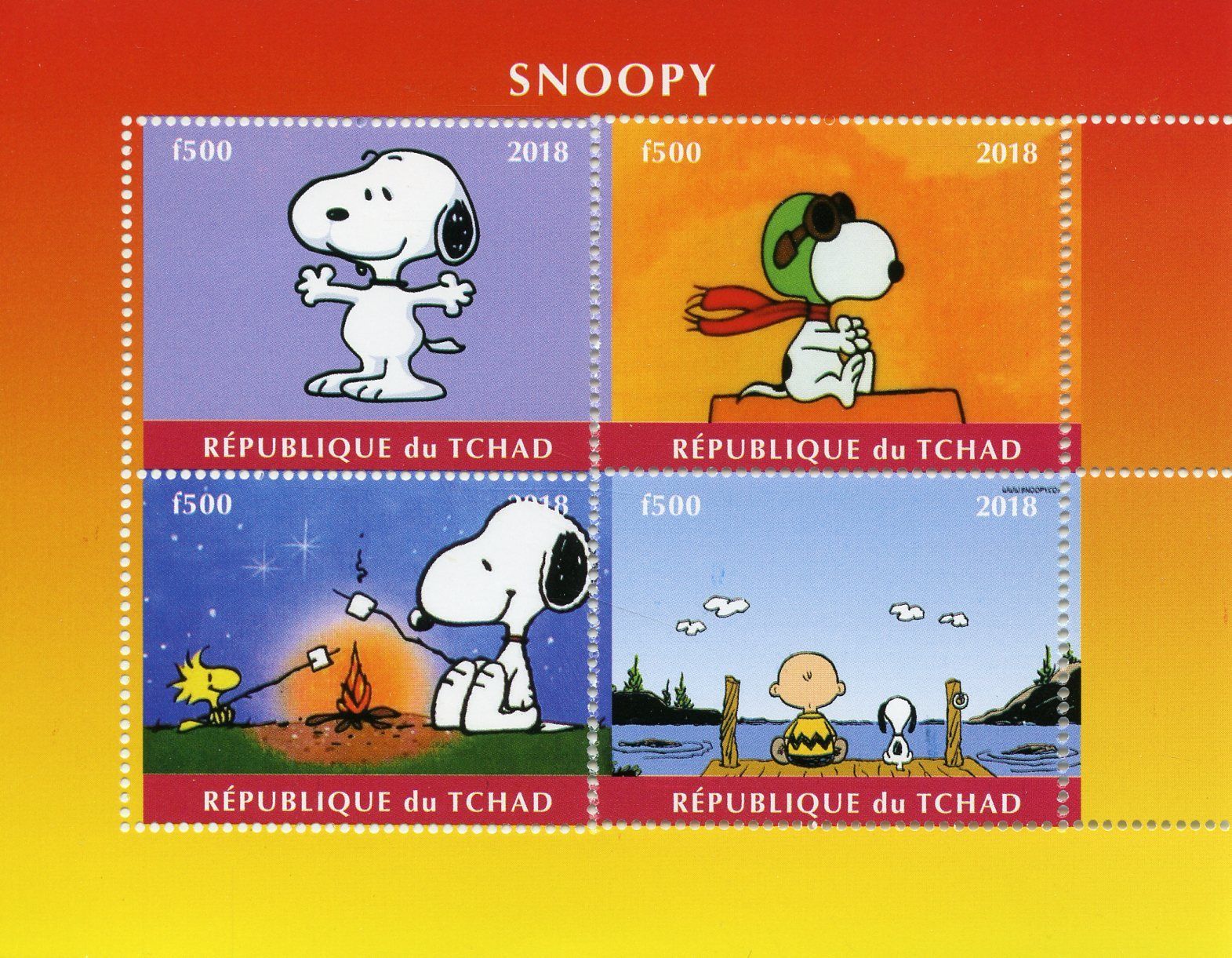 Snoopy Stamps Chad 2018 MNH Peanuts Charlie Brown Cartoons Comics 4v M ...