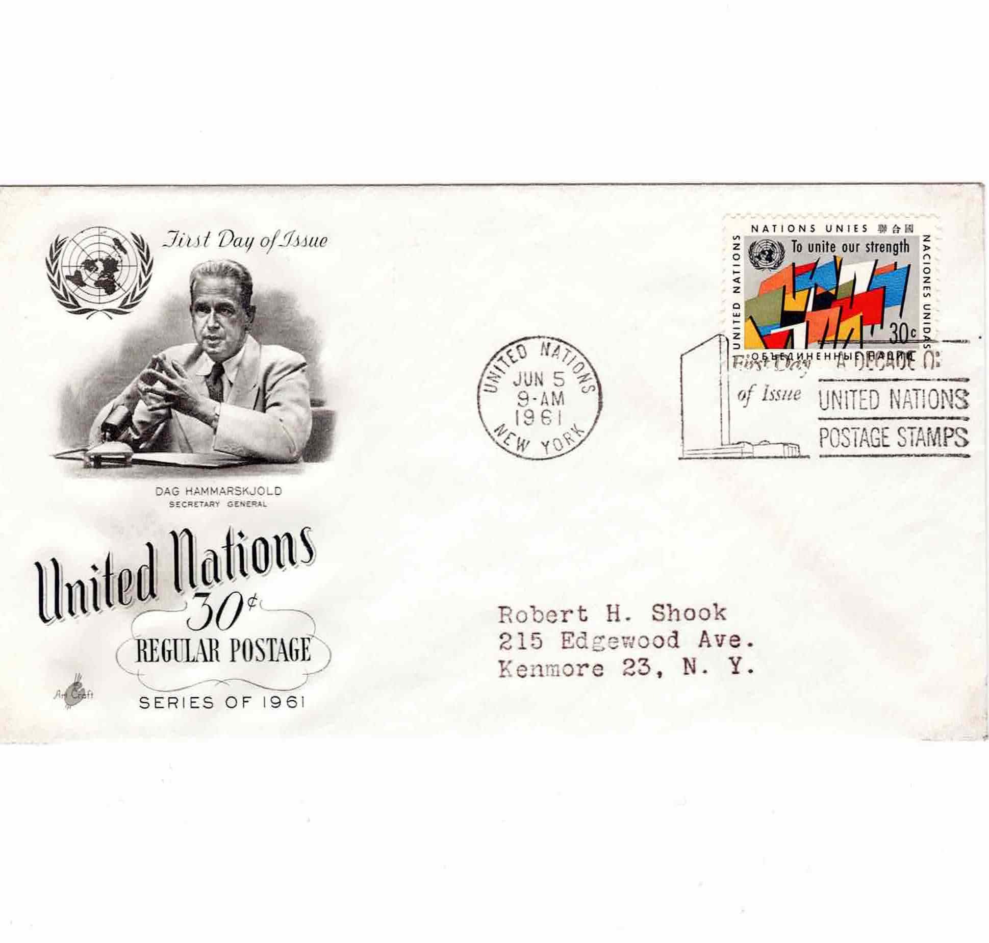 United Nations 1961 FDC Sc 92 Regular Postage UN First Day Cover ...