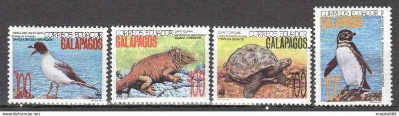 1992 Ecuador Galapagos Wwf Animals Birds Fauna #2107-09,12 ** Tk012 ...