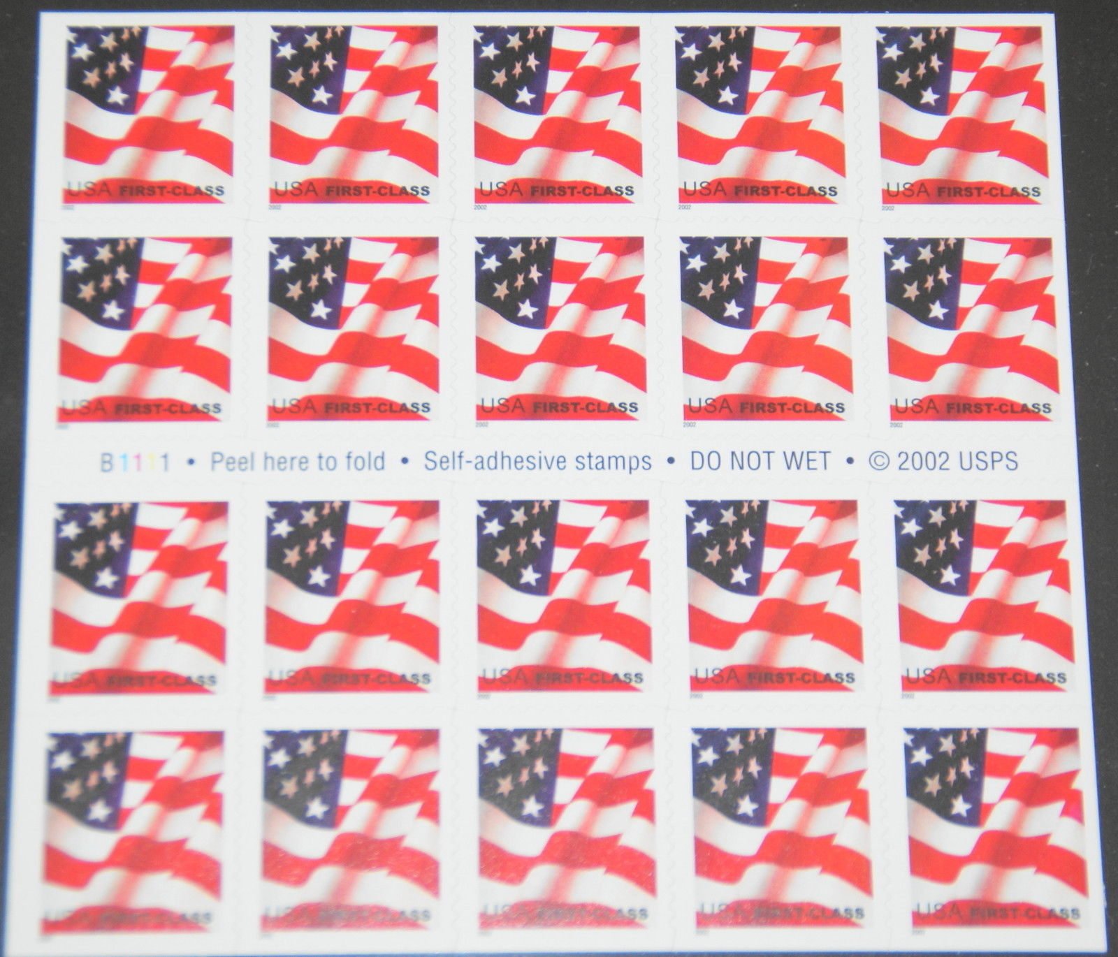 2002 sheet (self adhesive booklet) First Class Flag Sc# 3623a / HipStamp