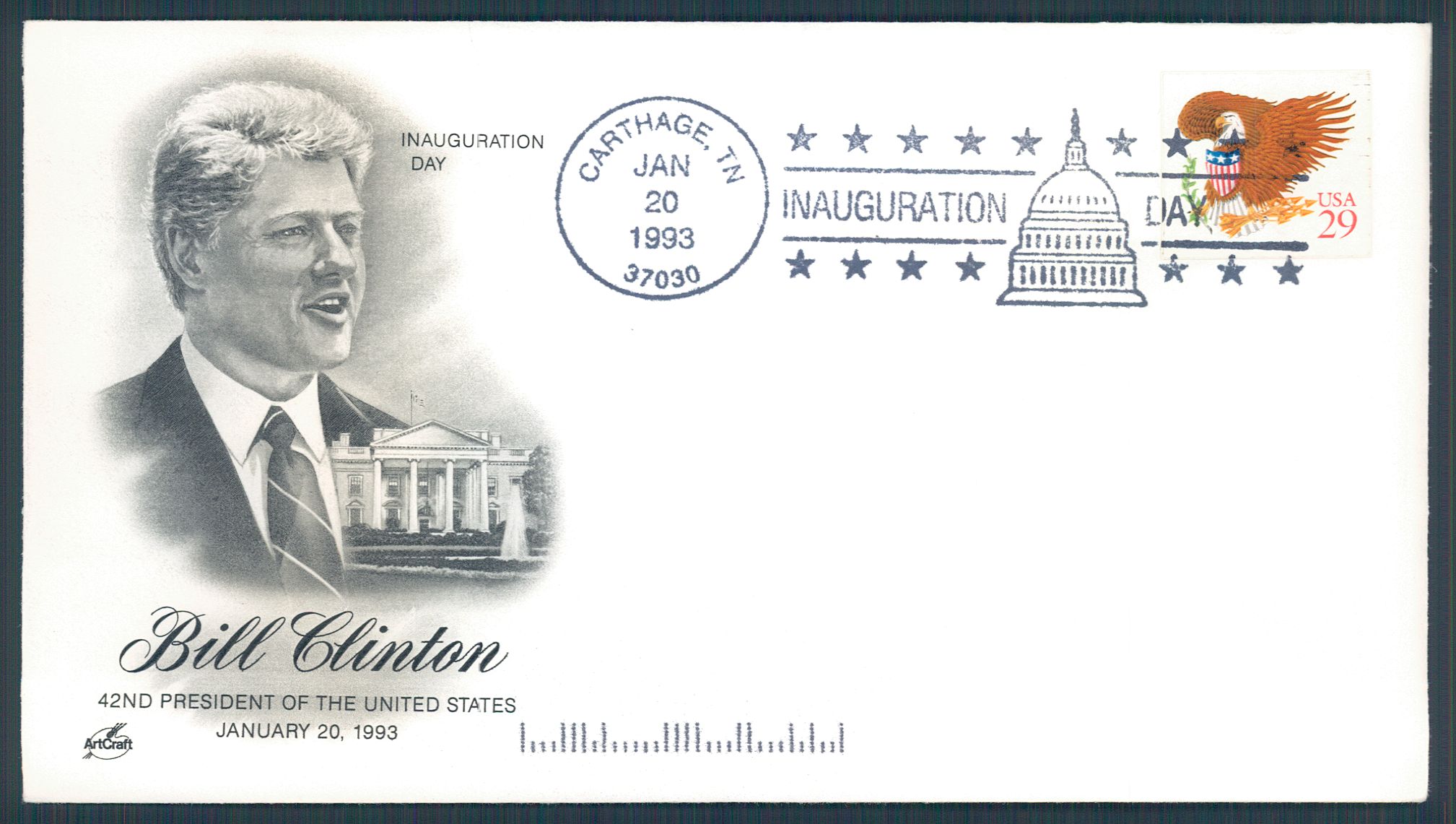 1993 Bill Clinton Inauguration - Artcraft Cachet MG | United States ...