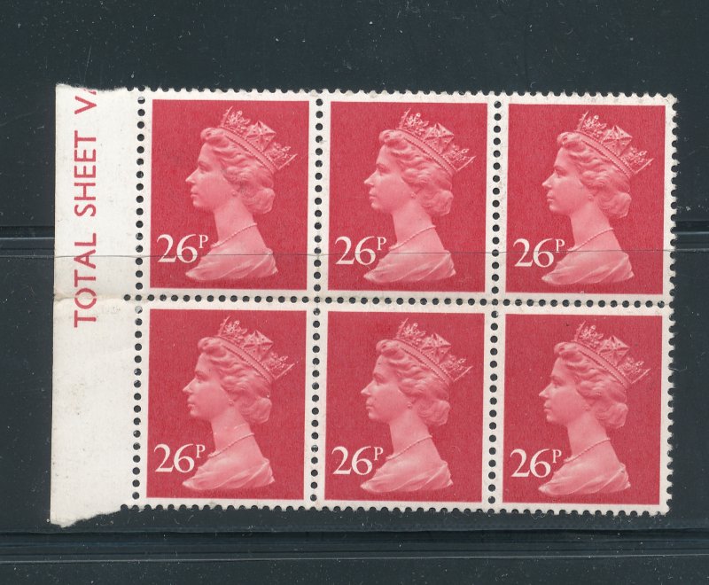 Great Britain - Machins - Queen Elizabeth - Scott#: MH131 - 26p Block ...