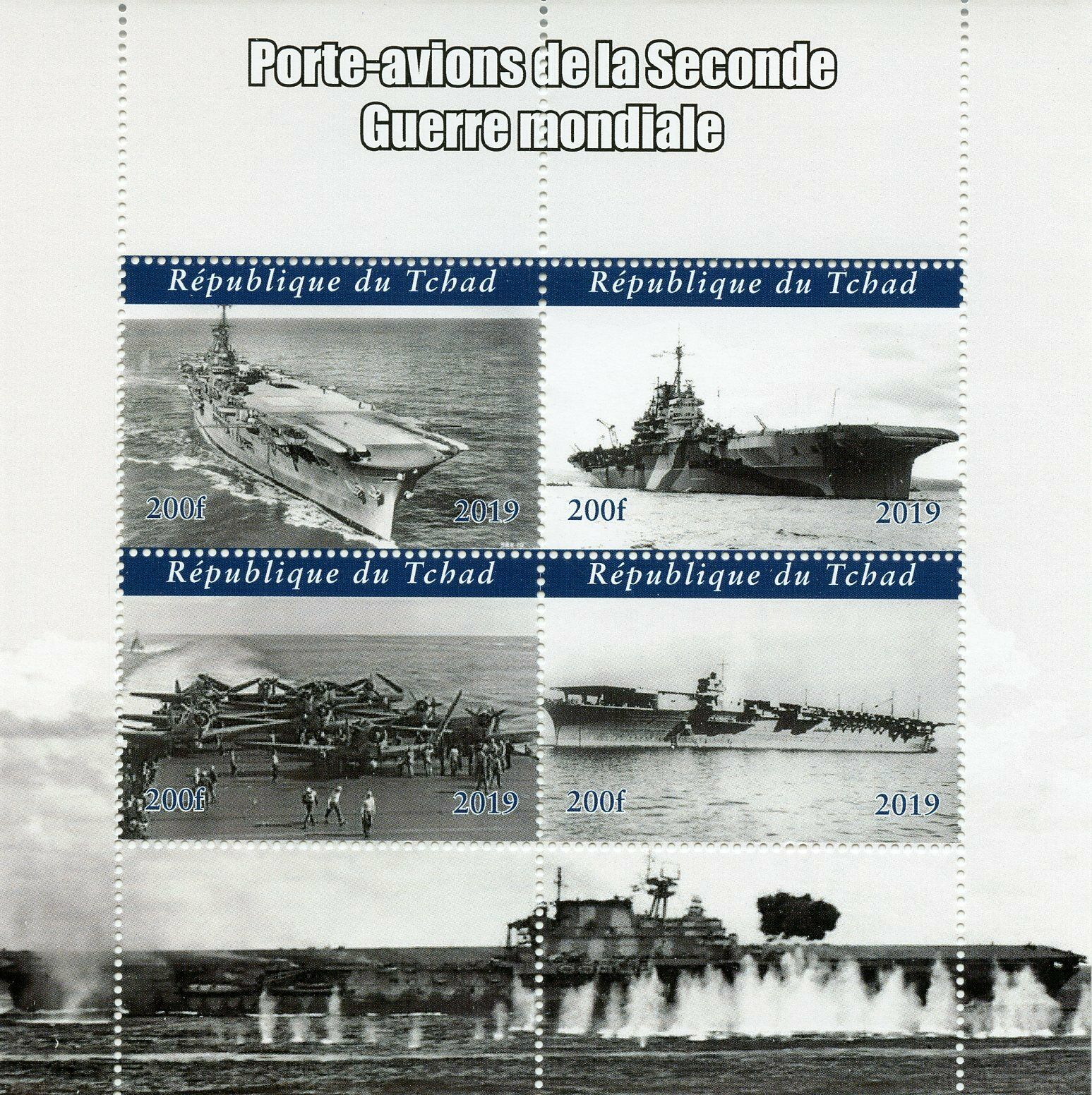 Chad Military Ships Stamps 2019 MNH WWII WW2 Aircraft Carriers Aviation ...