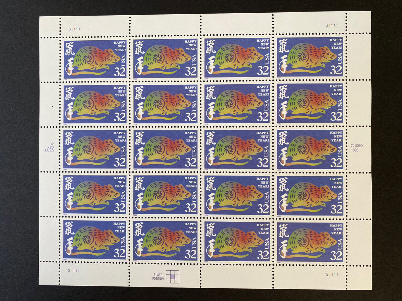 US Stamps - SC# 3060 - Year Of The Rat - Pane Of 20 - SCV = $19.00 ...