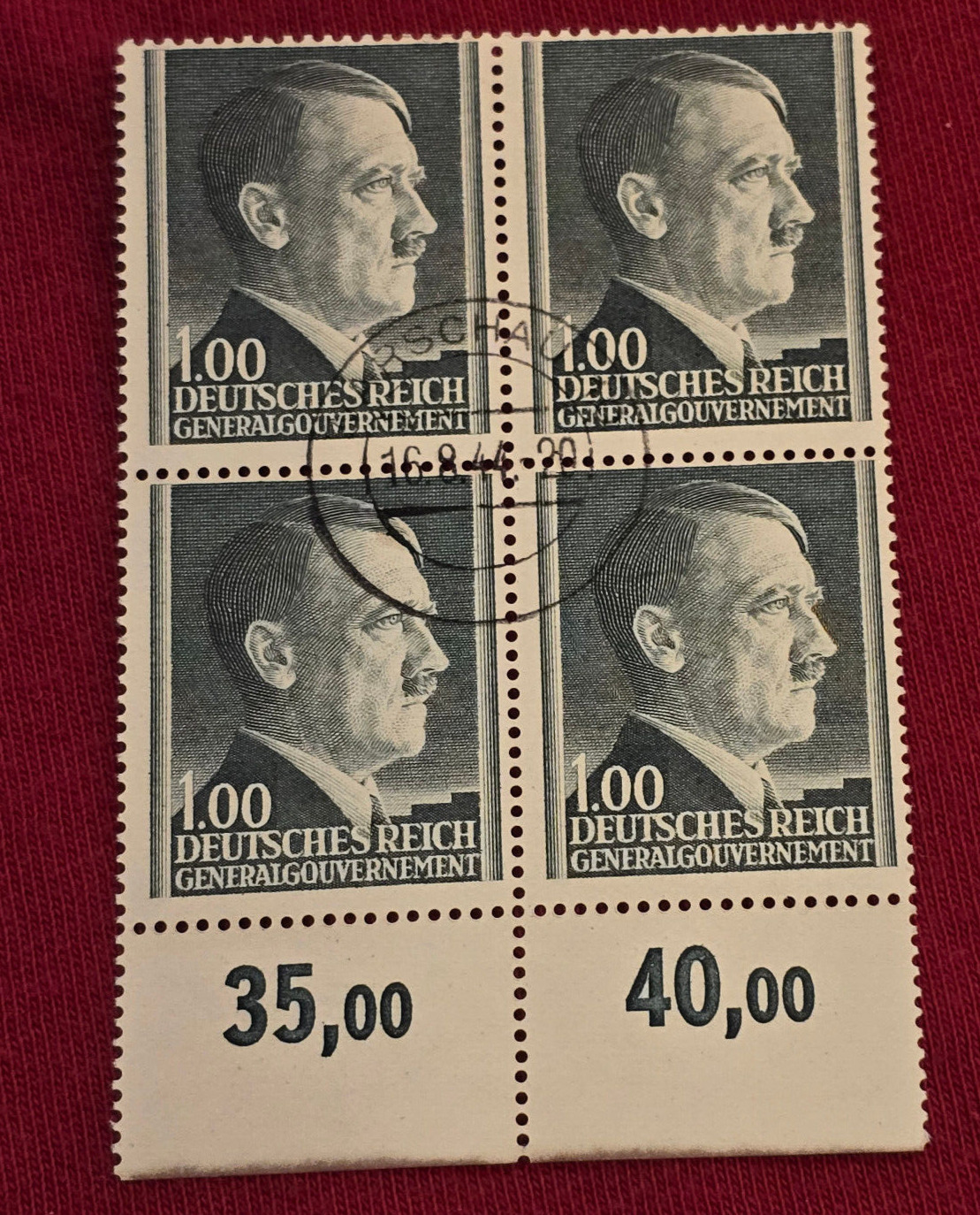 1944 ADOLF HITLER Stamp block x 4 THIRD REICH NSDAP Nazi Germany WW2 ...