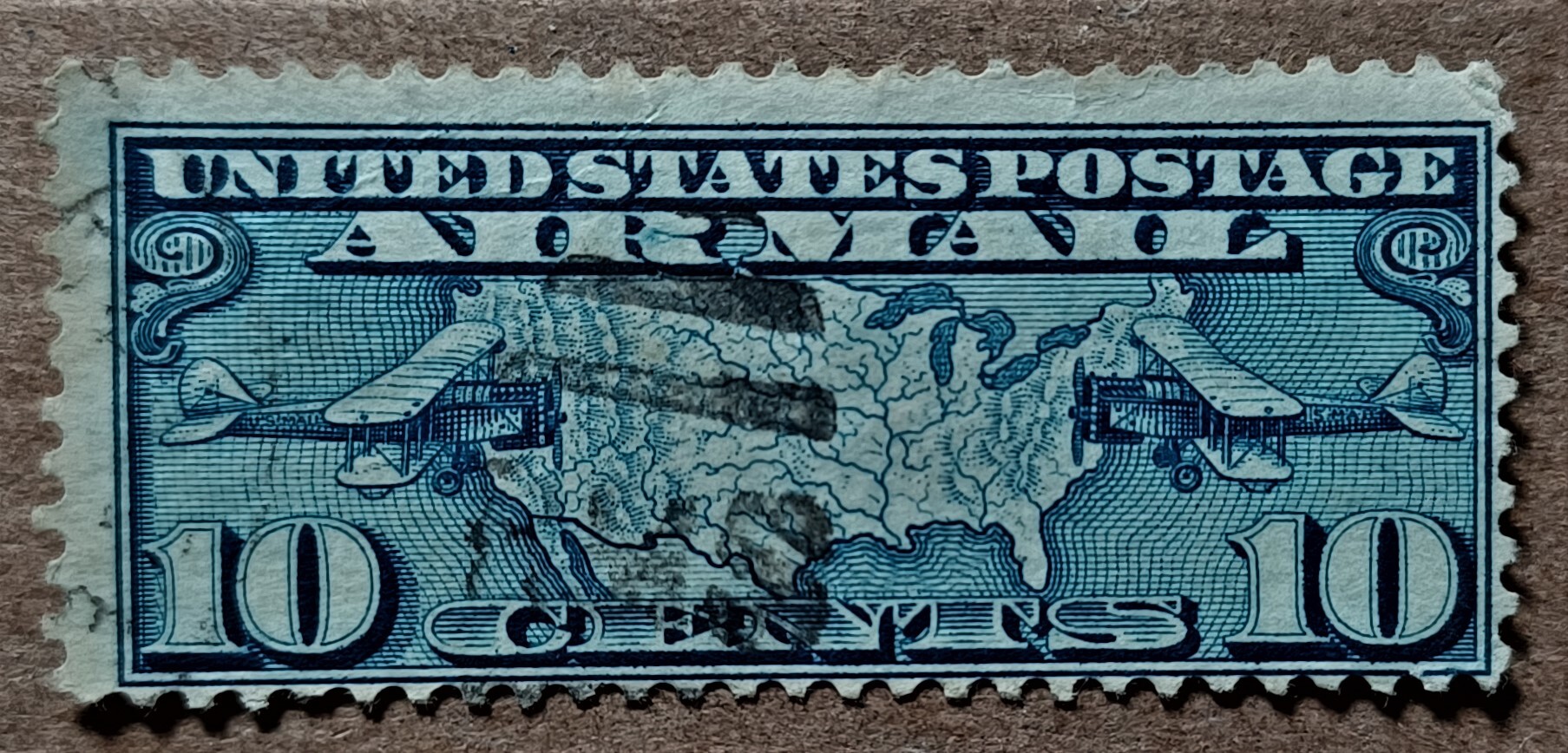 United States #C7 10c Map of the US and Two Mail Planes USED (1927 ...