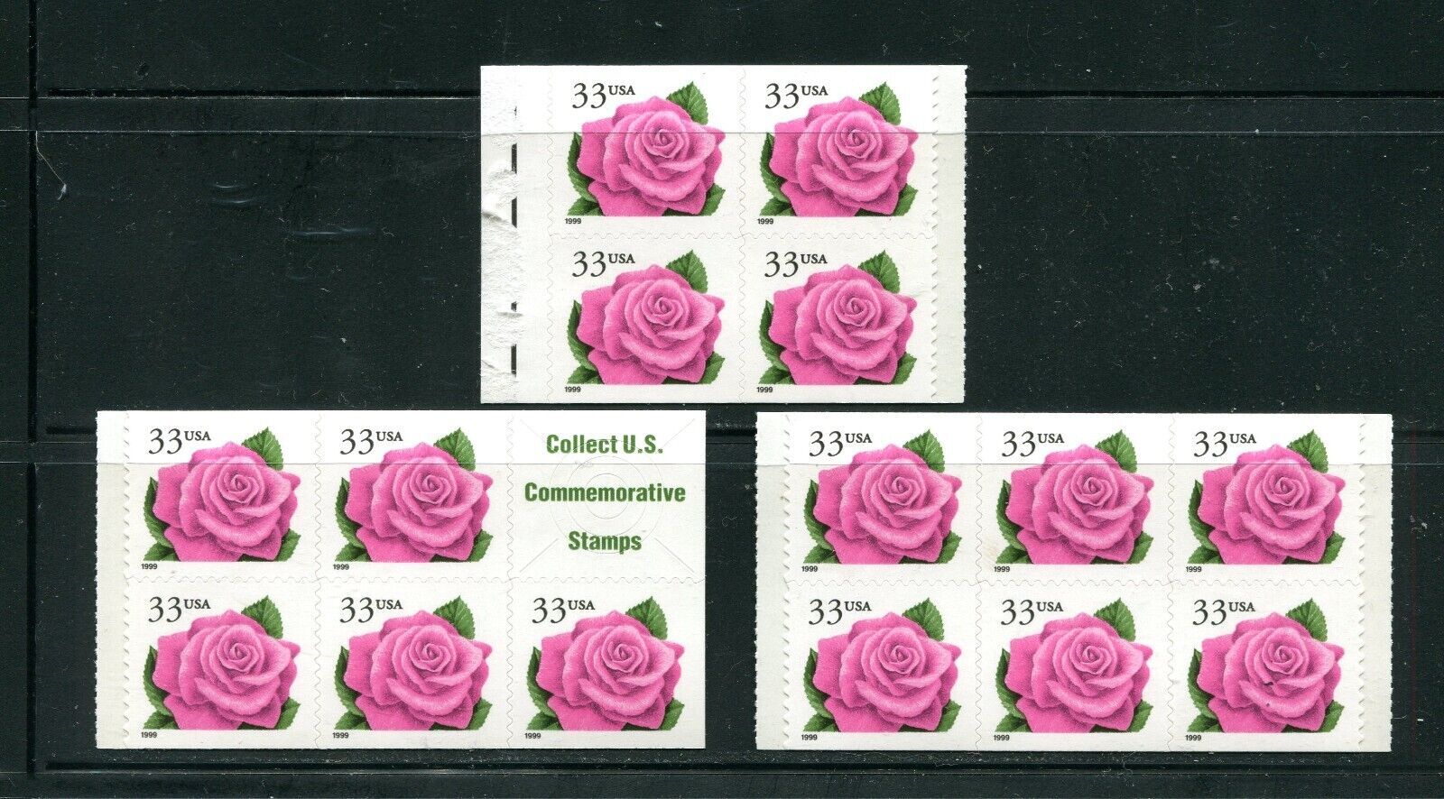 3052a,b,c Pink Rose Complete Combination Booklet 33¢ Stamp Panes MNH ...