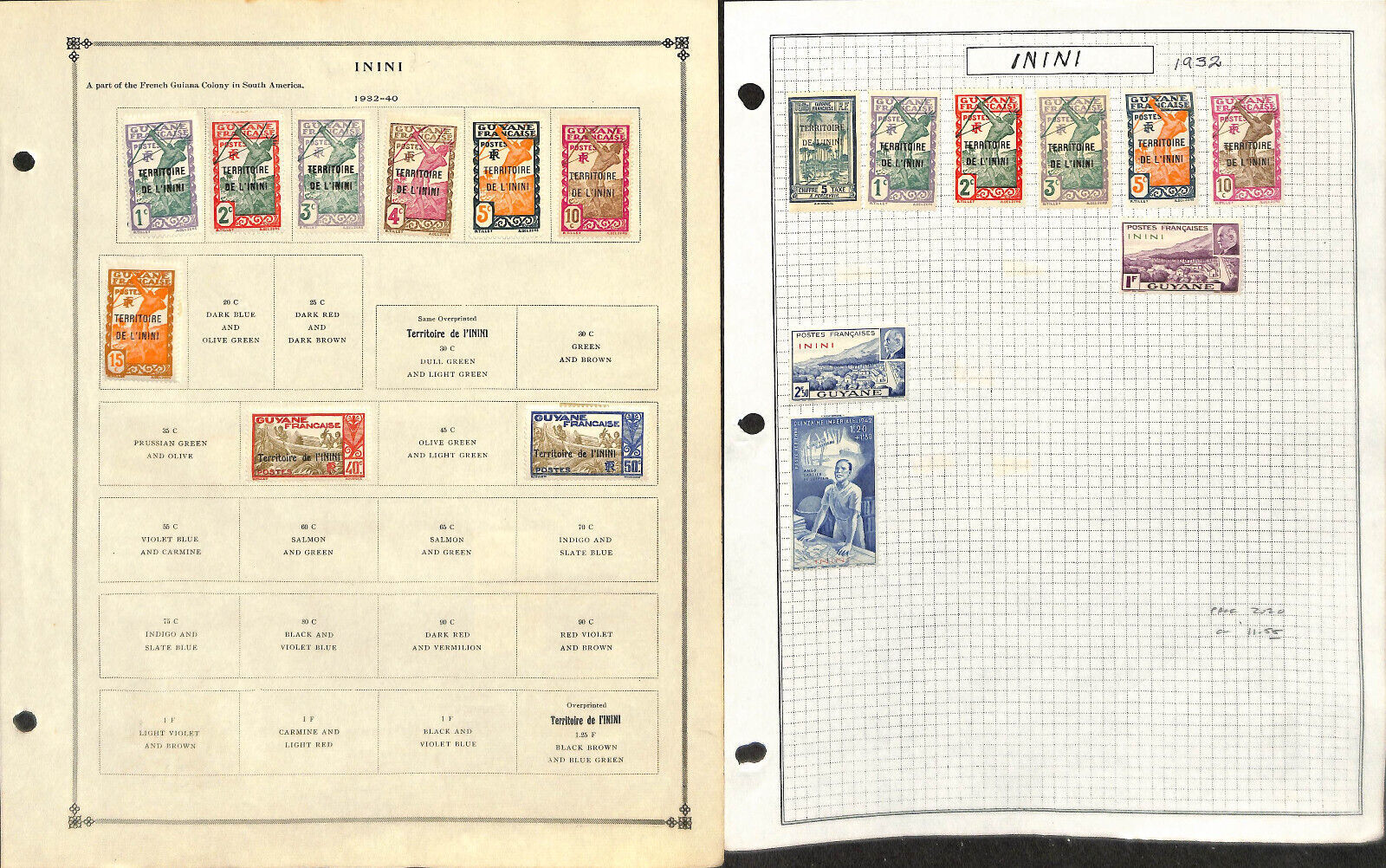 Inini Stamp Collection on 3 Scott International Pages, 1932-1941 French ...