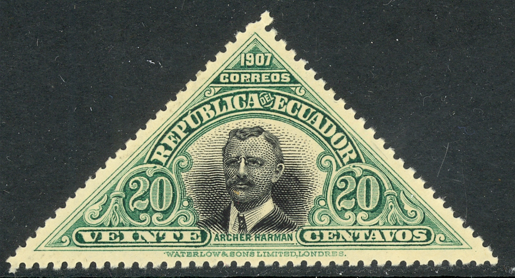 ECUADOR 1908 20c GUAYAQUIL-QUITO RAILWAY Triangle Issue Sc 178 MH ...