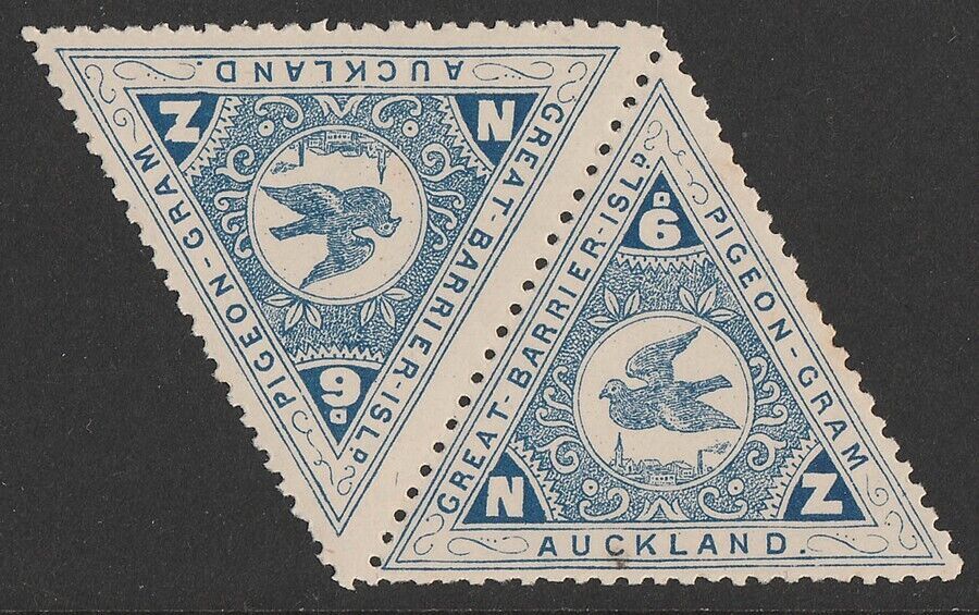 NEW ZEALAND - PIGEONGRAMS Great Barrier Island 1899 Triangle 6d tete ...