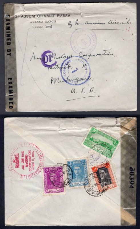 h472 - IRAN 1945 Censored Cover to USA. Russo Anglo Persian Censorship ...