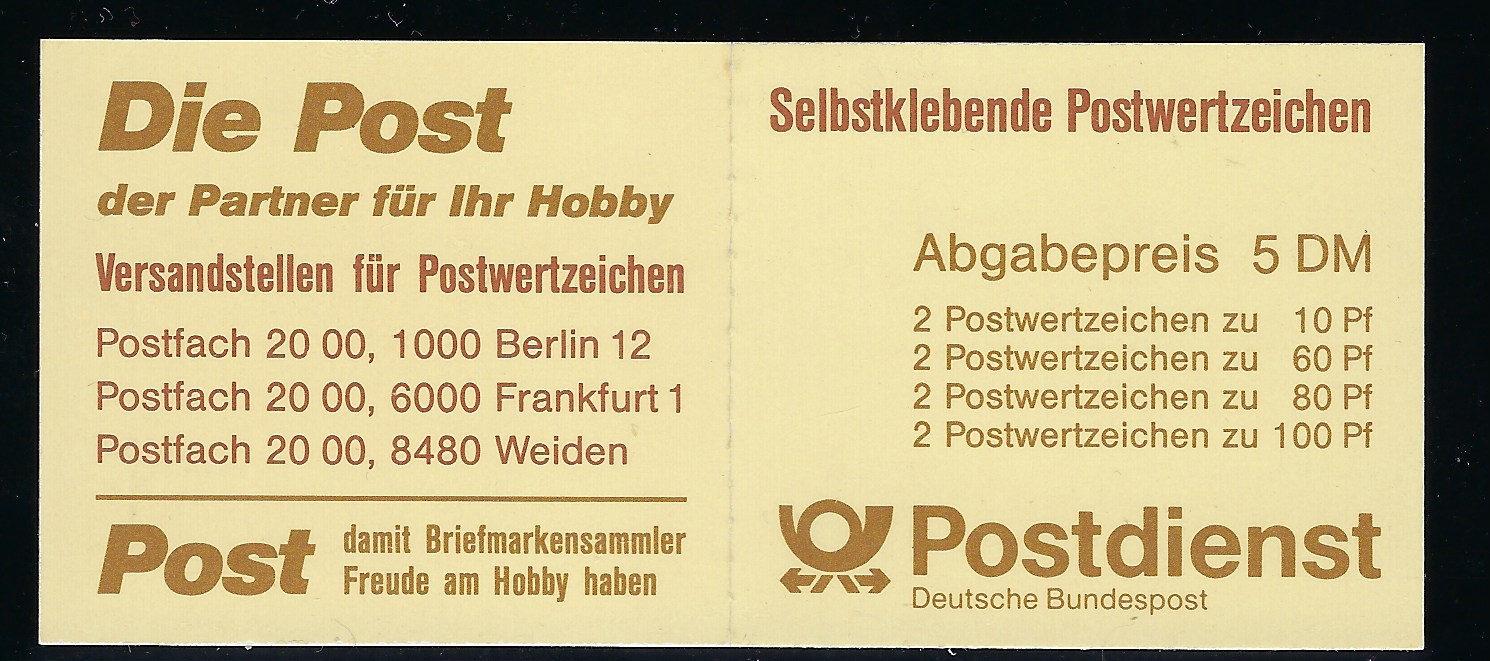 Germany Bund Scott # 1663a, mint nh, stamp booklet Michel # MH27 I ...
