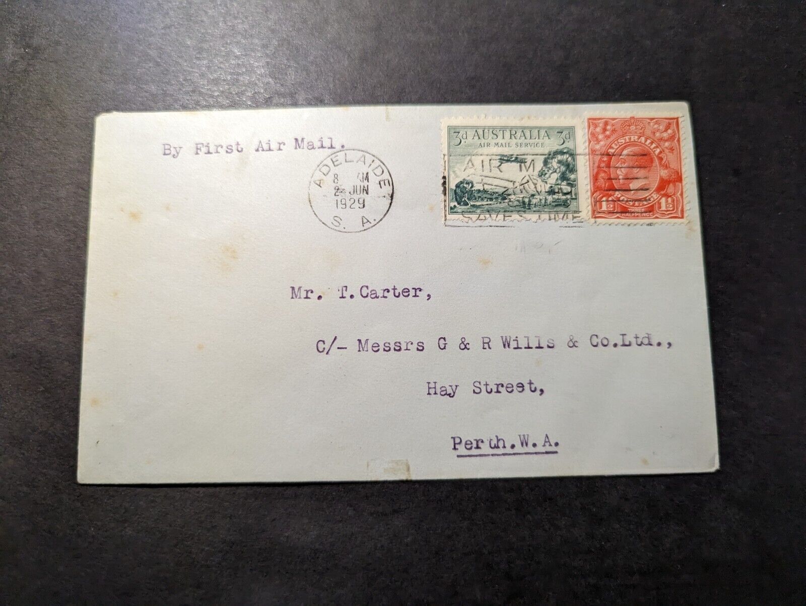 1929 British Australia Airmail First Flight Cover FFC Adelaide SA to ...