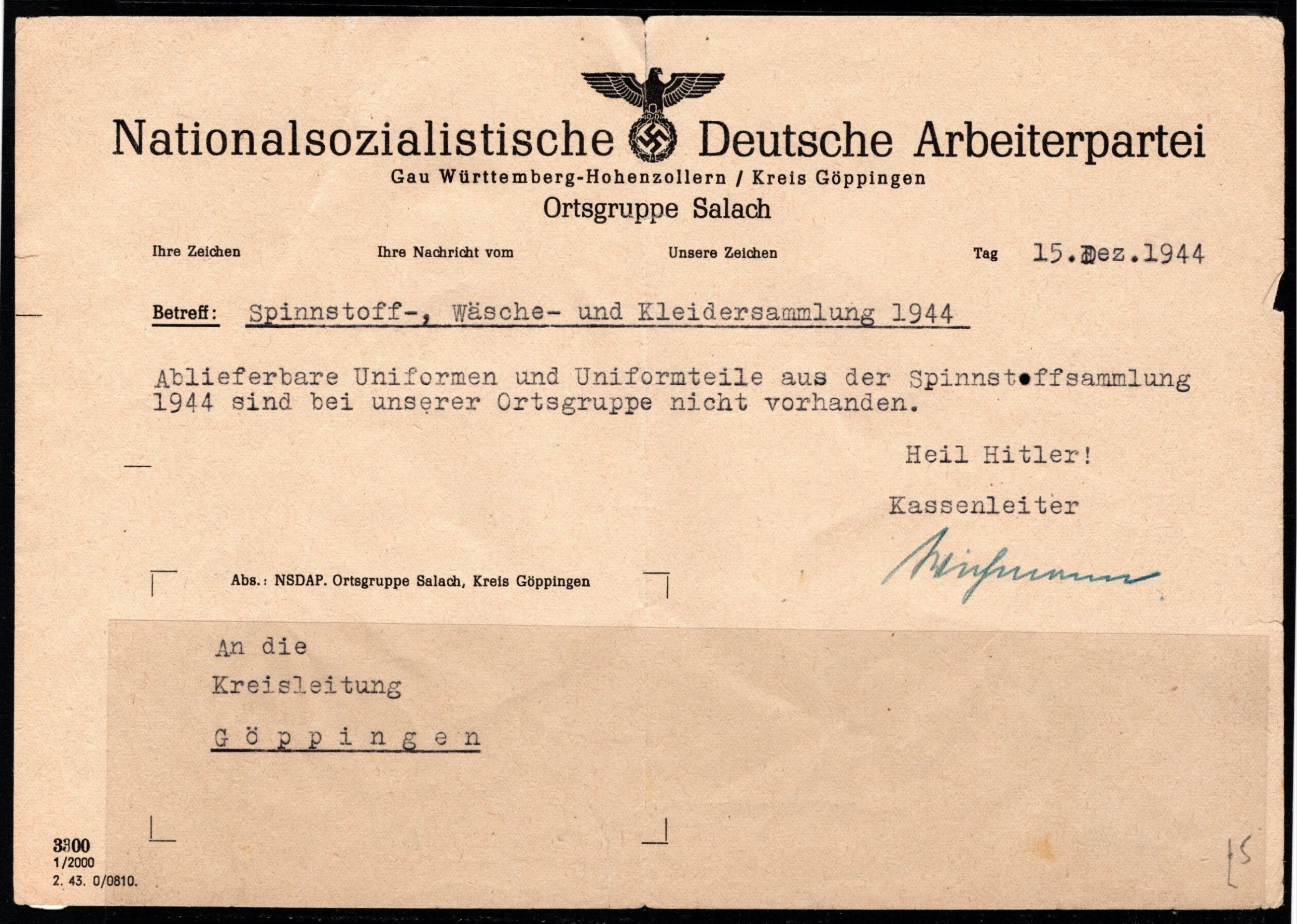 ORIGINAL 1944 Nazi Communication About Textile Laundry & Clothing ...