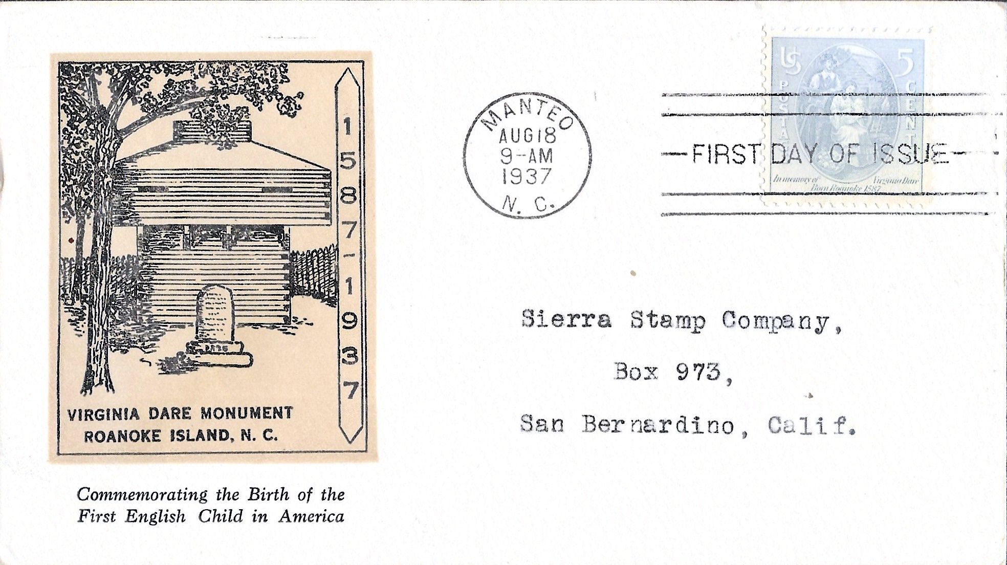 1937 FDC, #796, 5c Virginia Dare, Linprint | United States, General ...