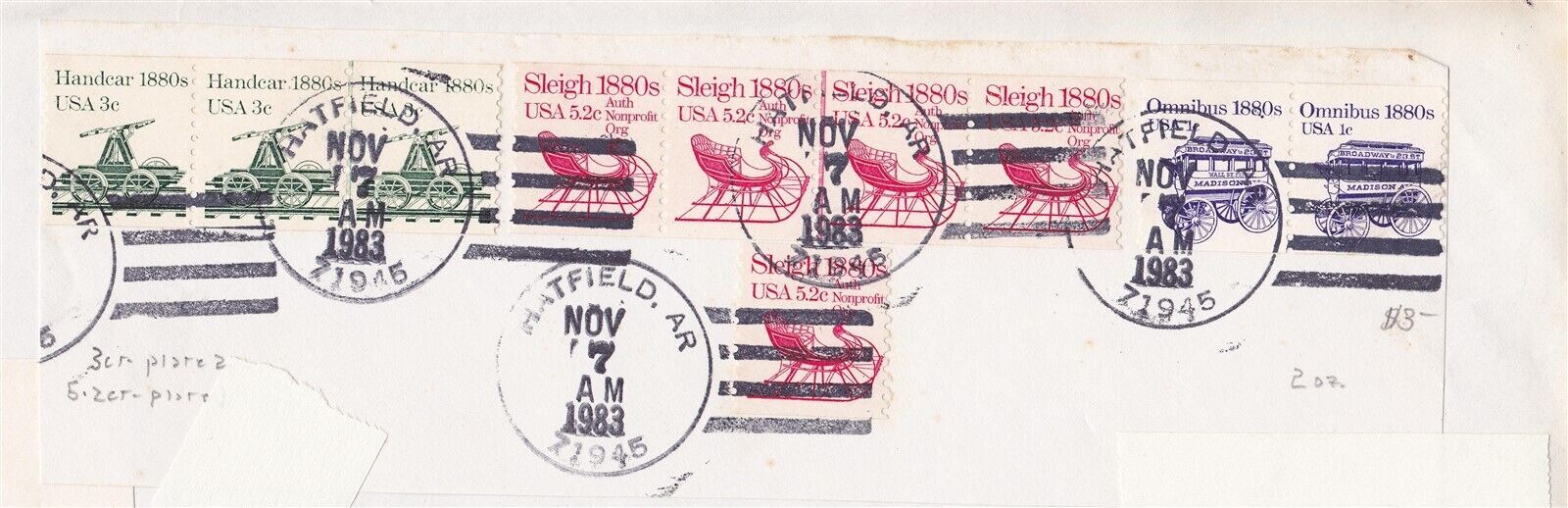 Used on Piece 3c Handcar 2 , 5.2c Sleigh 1 US #1900 Very Early Cancel ...